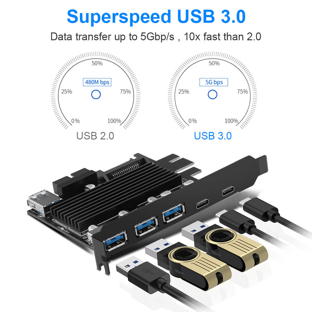 Allkei Super Speed PCI-E To USB 3.0 Expansion Card Type-C PCI Expansion ...